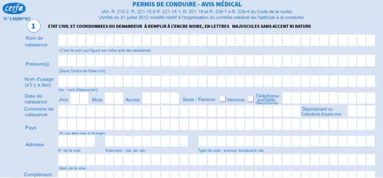 Cerfa 14866*01 : demande de permis de conduire