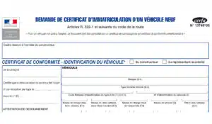 CERFA 13750*07 : certificat d'immatriculation d'un véhicule