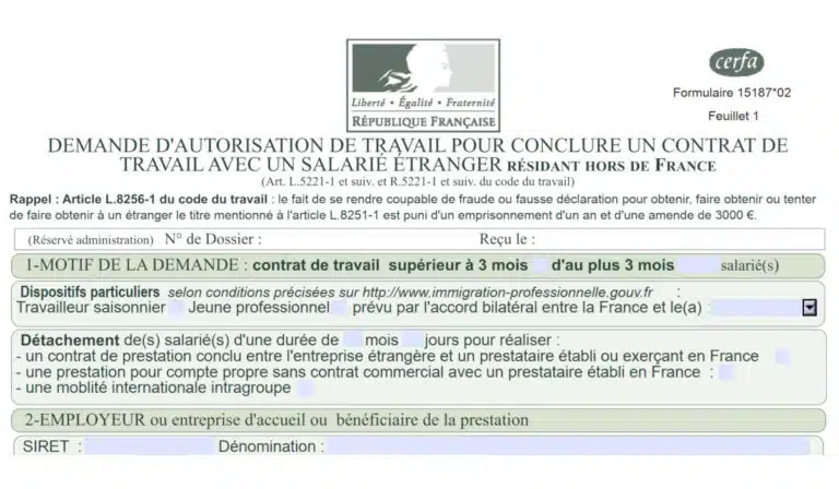 Autorisation de travail pour un étranger résidant en France