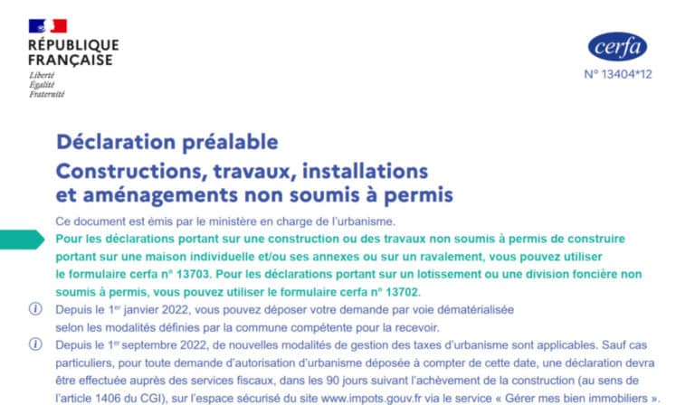 Cerfa 13404*11 : déclaration préalable de travaux (DP)