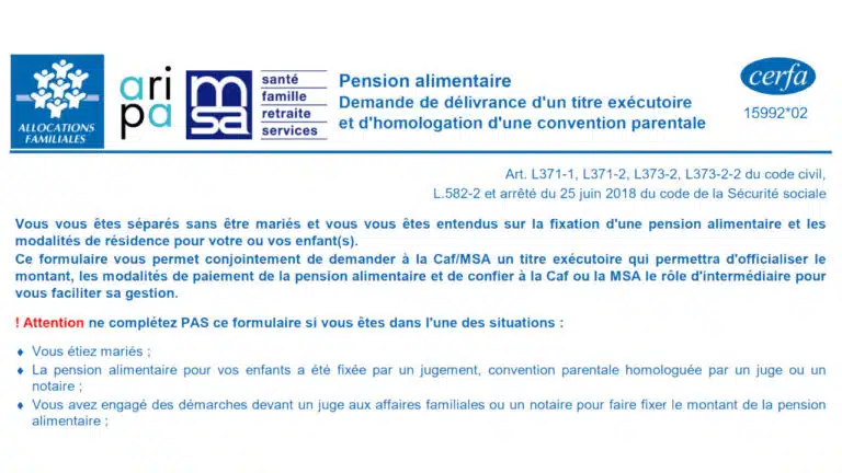 Cerfa 16139*01 : homologation d'une convention parentale