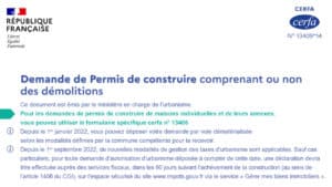 Cerfa 13409*13 : permis de construire ou d'aménager