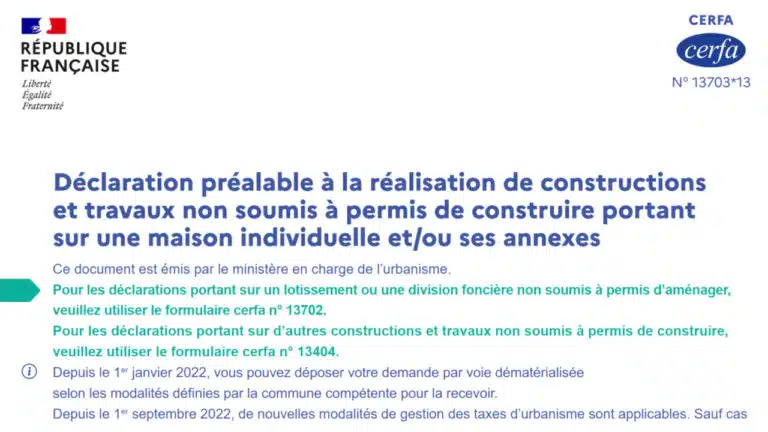 Cerfa 13703*11 : déclaration préalable pour une maison individuelle